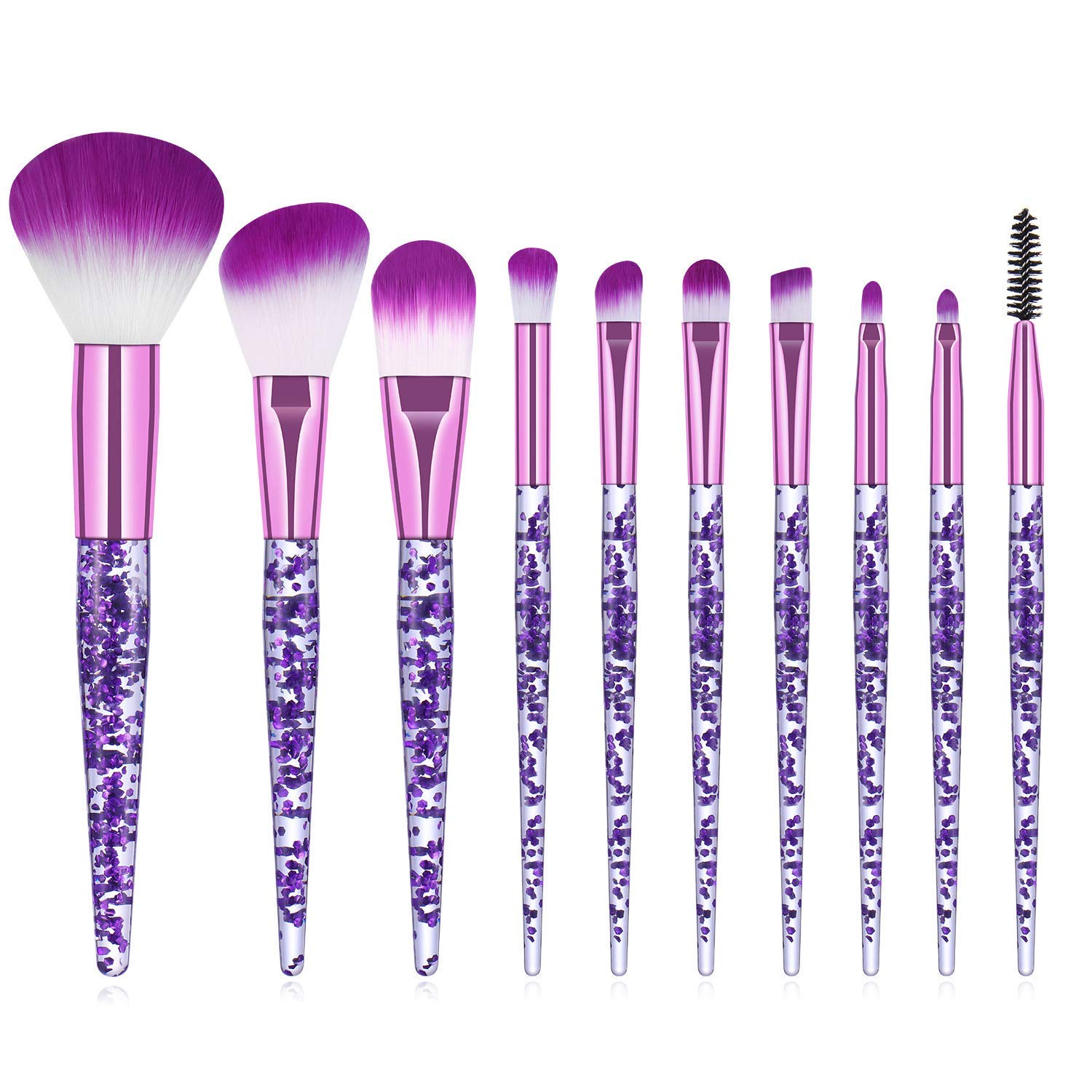 10 Pieces Crystal Glitter Makeup Brushes Premium Synthetic Fiber Makeup Brush for Foundation Powder Concealers Blush and Eyeshadow (Purple)
