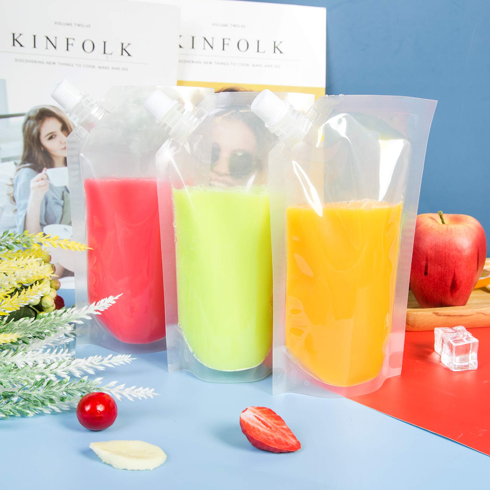 10 Pcs Plastic Flask, Reusable Juice Pouches for Adults, Plastic Flasks Bags with Funnel for Travel, Party (10x16oz)