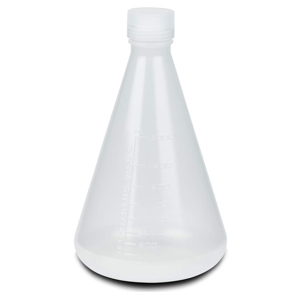 2000ml Plastic Erlenmeyer Flask with Screw Cap, Polypropylene, Molded Graduations, Karter Scientific 237T2 (Single)