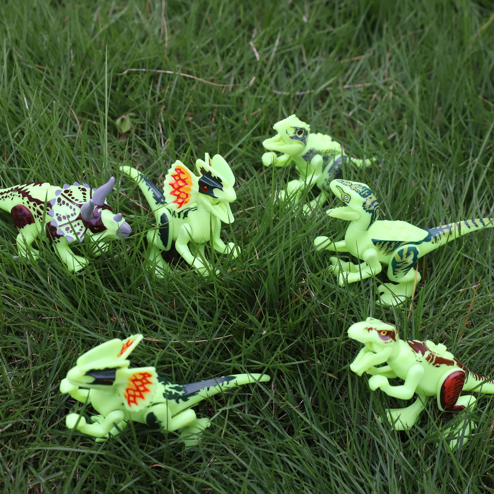 16 Pack: Compatible Dinosaurs Mini Figures for Jurassic World Building Blocks Toys, Glow in The Dark Toy Mini Figures, Bulk Party Favors for Kids Play