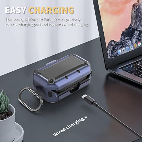 [Upgrade Lock] Case for Bose QuietComfort Earbuds Case (2020), WOFRO Military Armor Series Protective Cover Shock-Absorbing Scratch Resistant Hard Shell with Keychain(Blue)