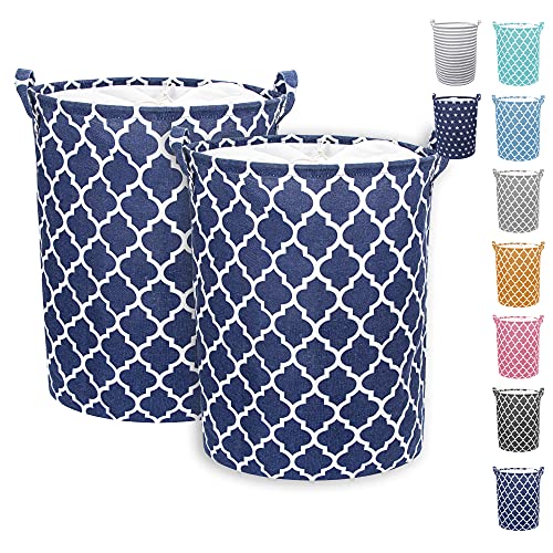72L 23-inch Tall (2 Pack) Extra Large Laundry Basket Storage Hamper Drawstring Waterproof Round Linen Collapsible Storage Basket for Toy Organizer, Nursery Hamper, Bathroom, Blue