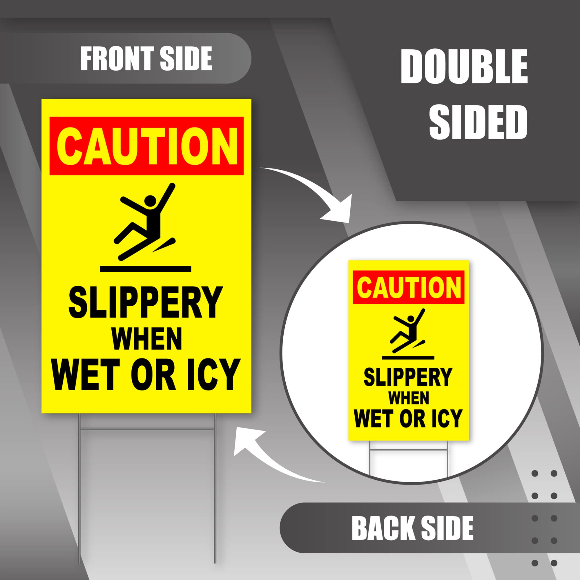 3 PC Caution Slippery When Wet Sign - 8 x 12 Double Sided Coroplast Wet Floor Signs - Watch Your Step Sign - Wet Floor Signs Commercial