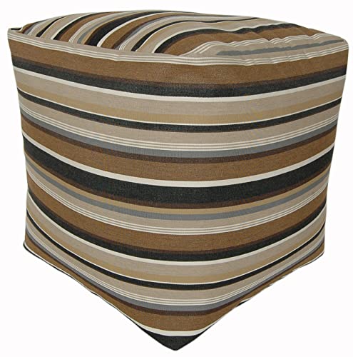 RULU Ottoman Outdoor/Indoor Sunbrella Bean Bag Pouf 19"x19"x18"H Capitol Stripe Espresso