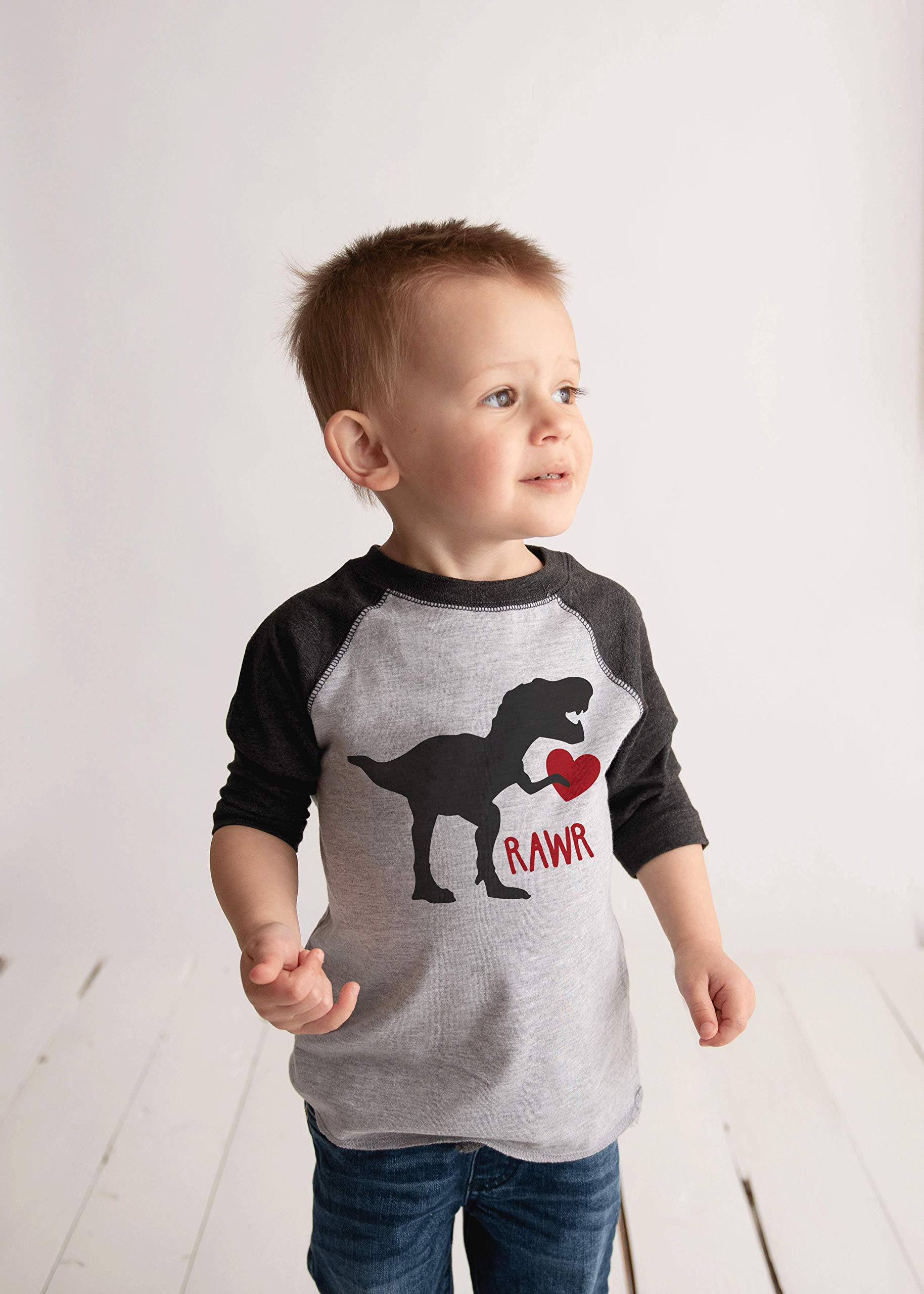 7 ate 9 Apparel Kids Dinosaur Happy Valentine's Day 4T Grey Raglan