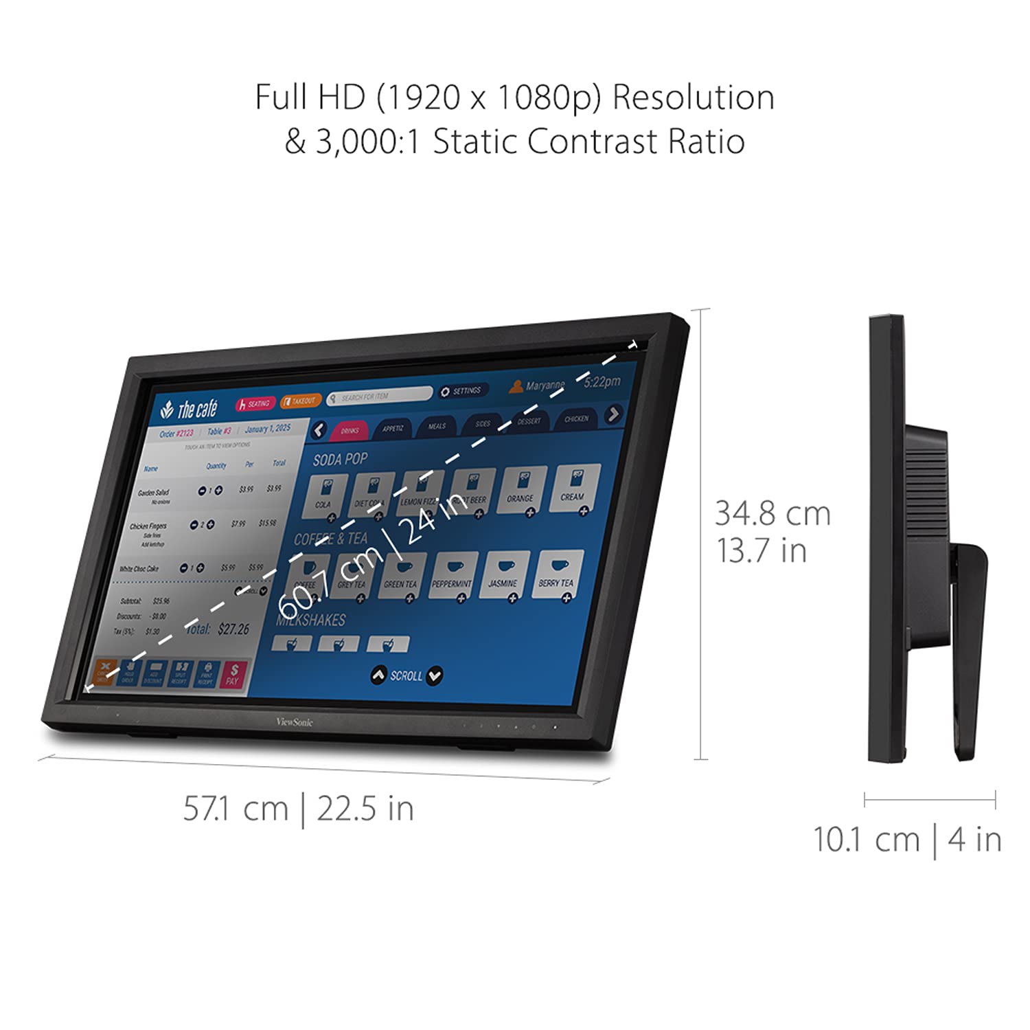 ViewSonic TD2423D 24 Inch 1080p 10-Point Multi IR Touch Screen with Eye Care HDMI, VGA, USB Hub and DisplayPort (Renewed)