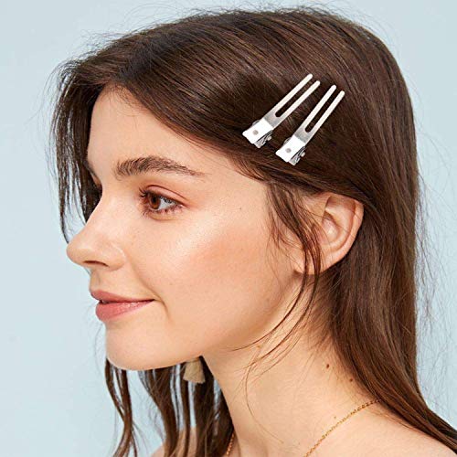 60 Pcs Double Prong Curl Clips 1.8" Setting Clips for Hair Styling, Bows, and Salon Use - Silver