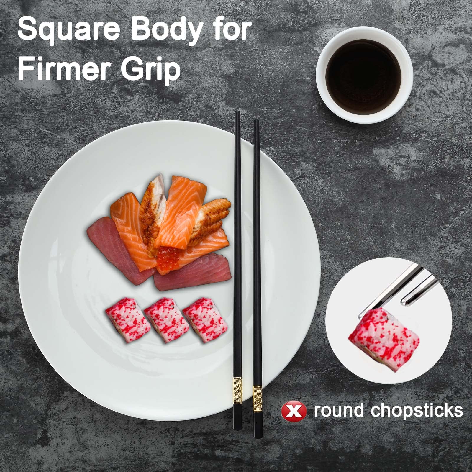 10 Pairs Chopsticks Reusable, Funnydin 9.4'' Heat-Resistant Fiberglass Chopsticks Reusable, Square Non-Slip Design Reusable ChopSticks, Odorless Chop Sticks Use for Eating & Cooking, Dishwasher Safe