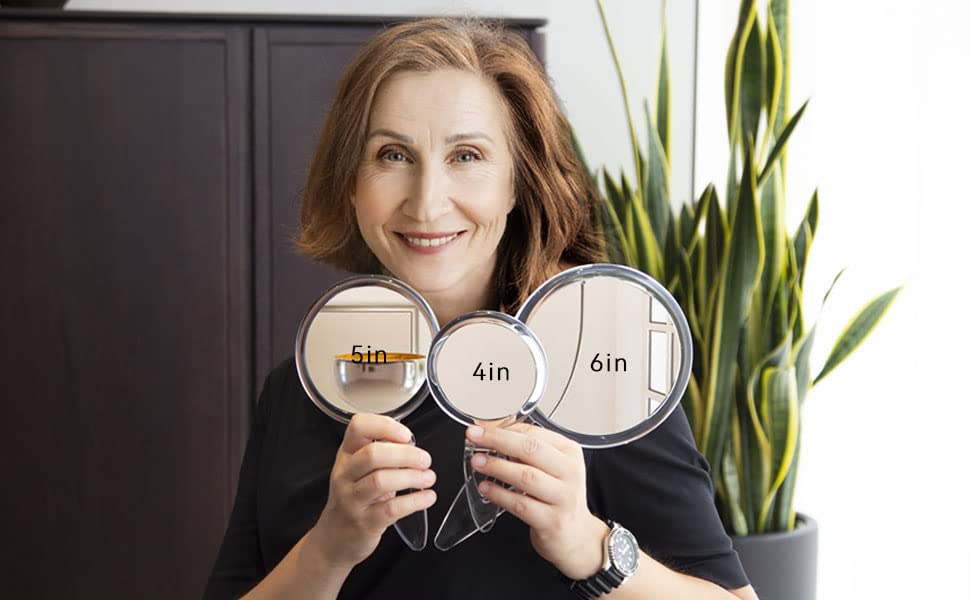 MIYADIVA Handheld Mirror 20x Magnifying Mirror with Folding Handle, Portable Hand Mirror with Magnification for Makeup/Travel, Double Sided, Round, 6"