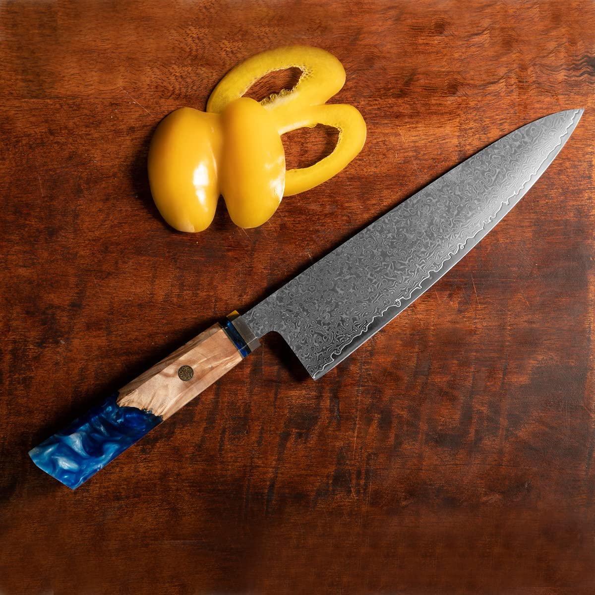 8 Inch Kiritsuke Knife Unique stablized wood Resin handle Damascus Vg10 67 Layers Japanese Stable Wood Chef Knives with Sheath (8.5”gyuto knife)
