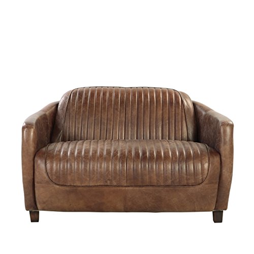 ACME FURNITURE Brancaster Retro Brown Top Grain Leather and Aluminum Loveseat