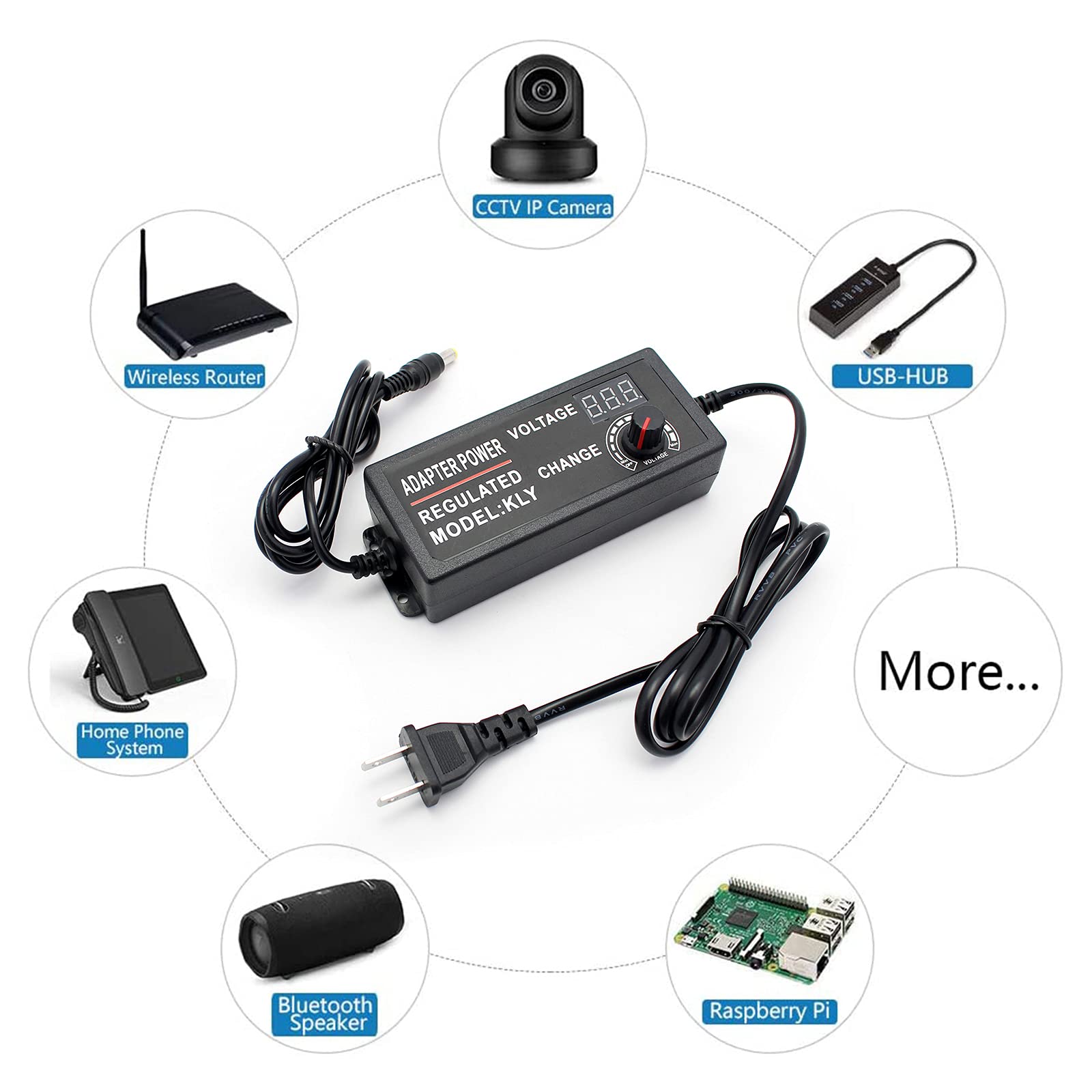 3-24V 2A Adjustable Power Adapter, Yetaida 48W Universal Switching Variable Power Supply 100-240V AC to DC 5V 6V 9V 12V 15V 18V 19V 20V for LCD Monitors, LCD TVs, LED Strip Lights, Routers