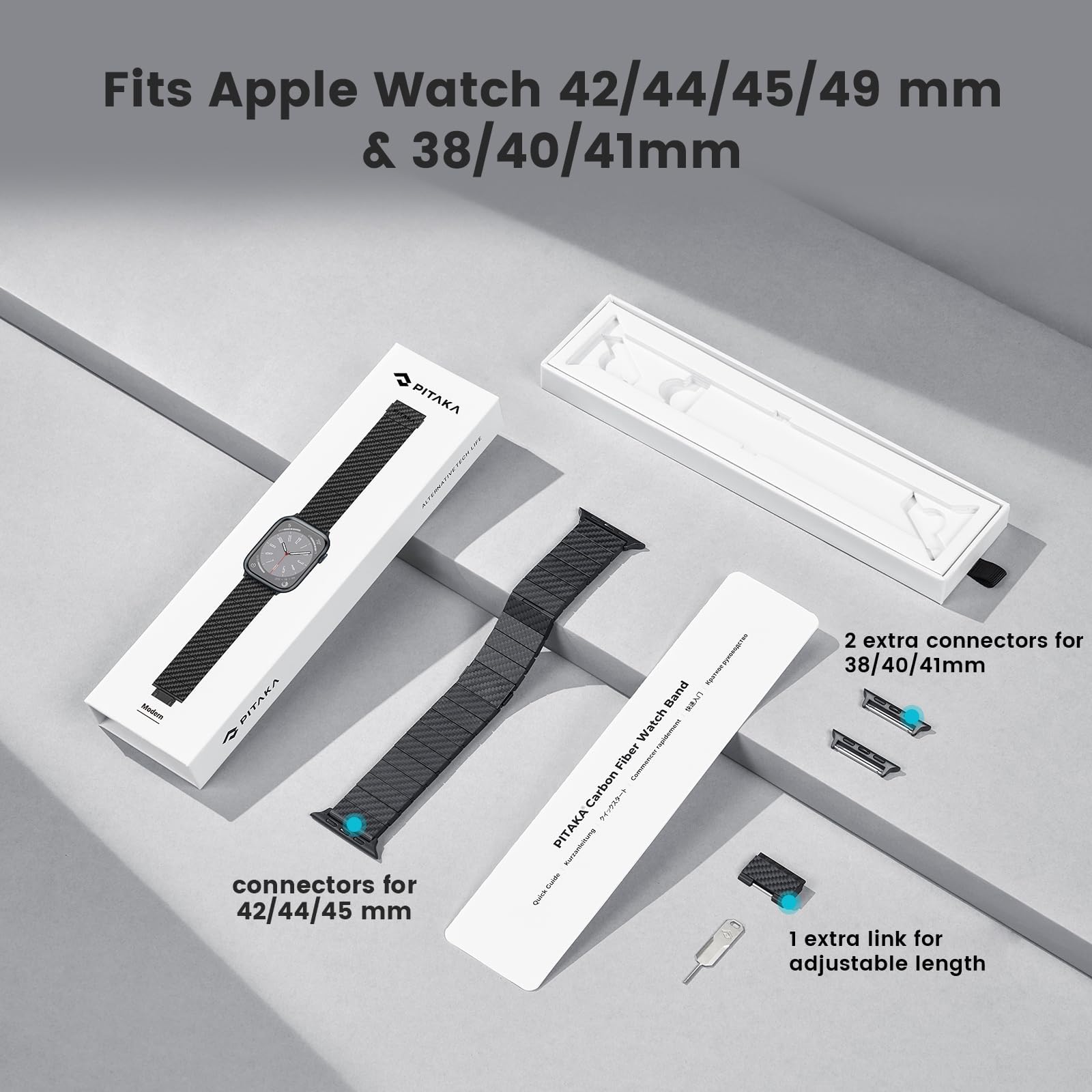 PITAKA Apple Watch Band, 100% Carbon Fiber, Lightweight & Comfortable, Customizable Size, Compatible with Apple Watch Series 8/7/6/SE/5/4/3/2/1