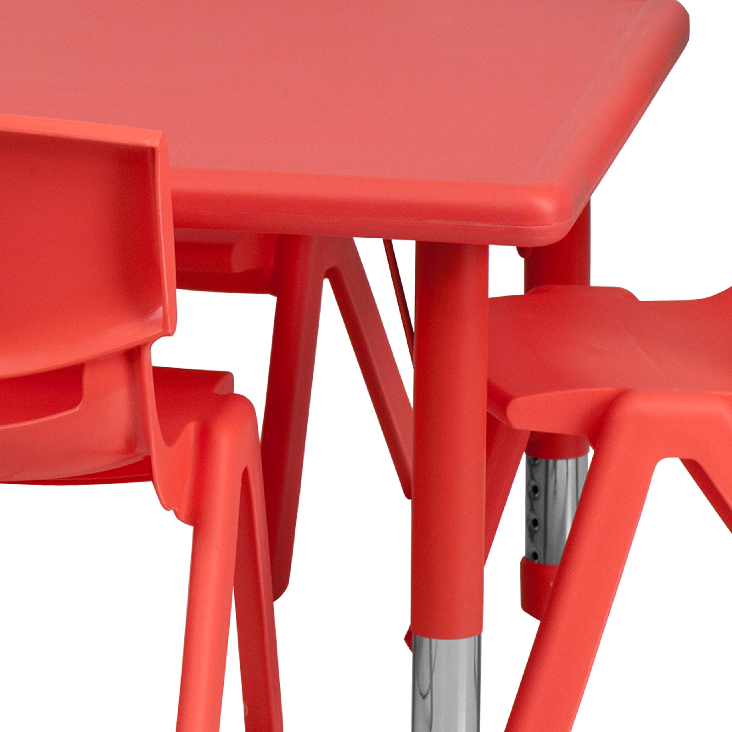 BizChair 24" W x 48" L Red Plastic Adjustable Activity Table Set-6 Chairs