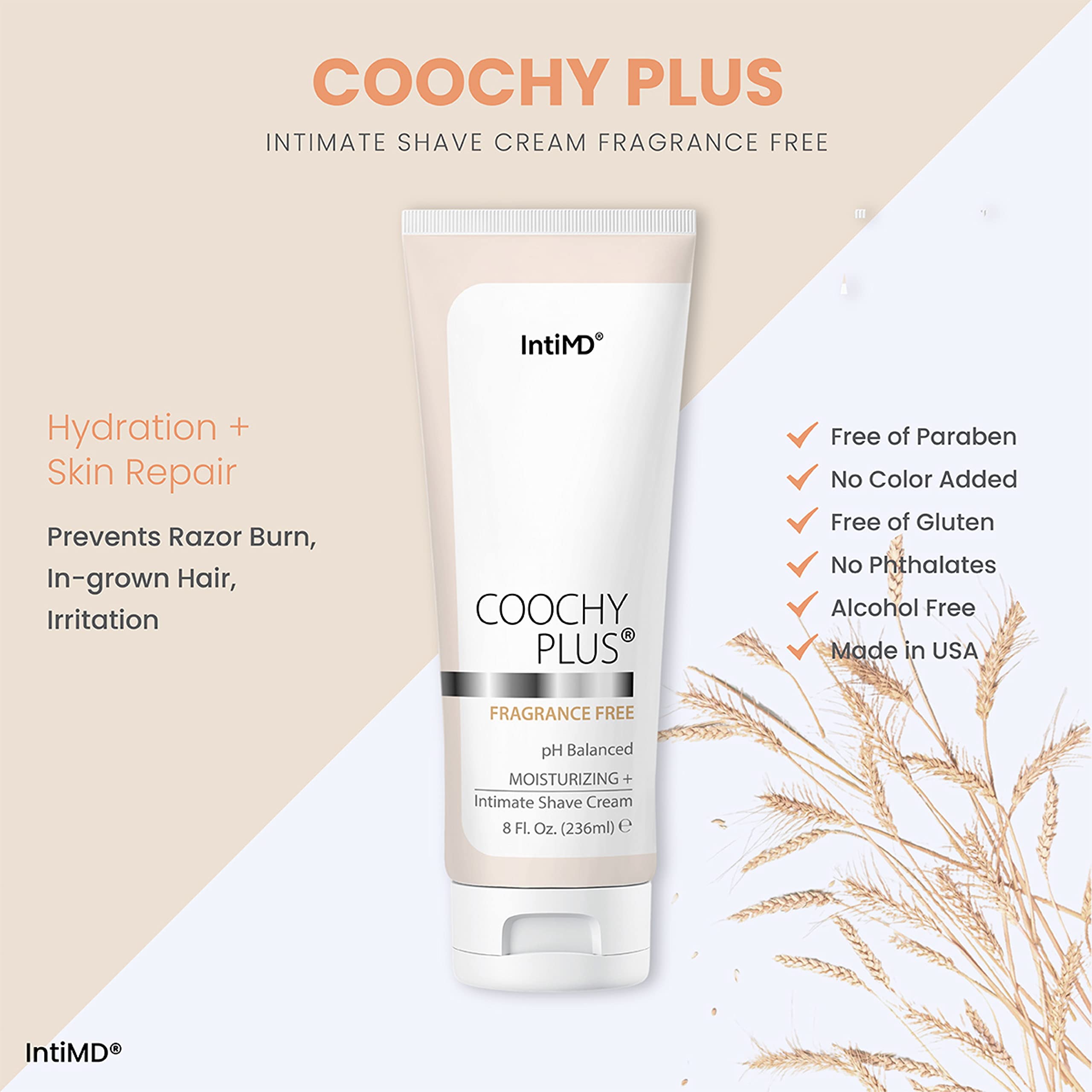 IntiMD Coochy Plus HydroLock Moisturizing + 3-Steps Kit Intimate Shave Gift Set: Nouria Pre-Shave Elixir Oil + Coochy Plus Shave Cream Fragrance Free and Coochy Plus After Shave Protection Mist