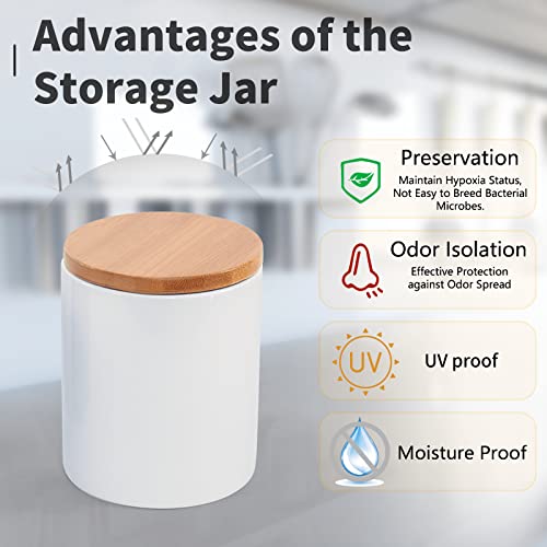 77L Food Storage Jar, 10.13 FL OZ (300 ML), Ceramic Food Storage Jar with Airtight Seal Bamboo Lid - Modern Design White Ceramic Food Storage Canister for Serving Tea, Coffee, Spice and More
