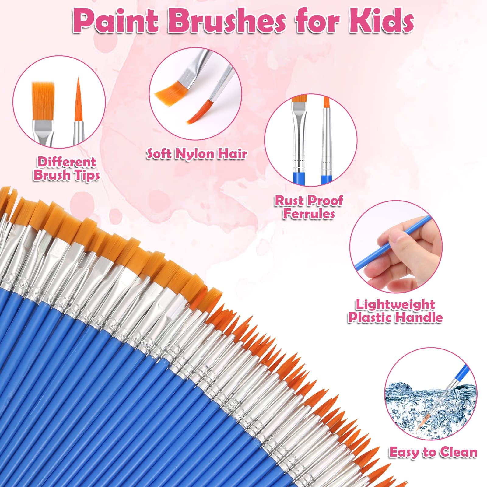 126 Pcs Small Paint Brushes Bulk, Kids Paint Brushes with Flat and Round Pointed Paint Brushes Set, Craft Brushes for Classroom Acrylic Oil Watercolor Canvas Face Painting