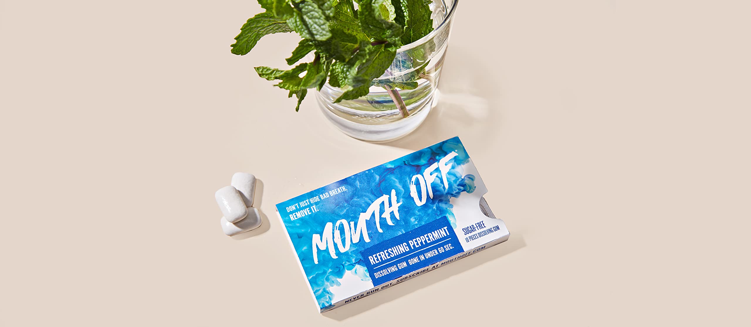 Mouth Off Breath Freshening Fast Dissolving Sugar-Free Gum, Refreshing Peppermint