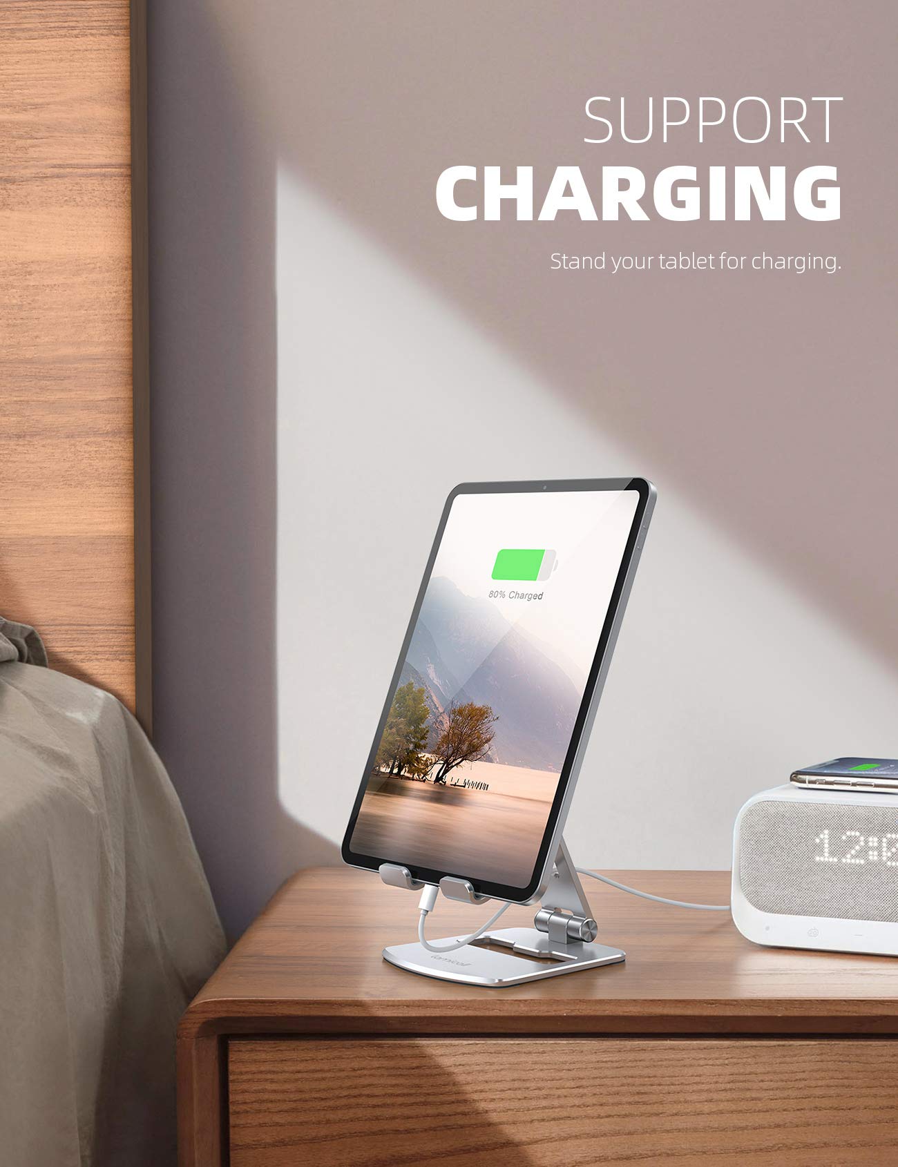 Lamicall Tablet Stand, Foldable Holder - Adjustable Tablet Dock, for 4.7" - 13" Tablet, Such as iPad Pro 11/10.5/12.9, Mini, Air, Galaxy Tabs, Kindle, Silver