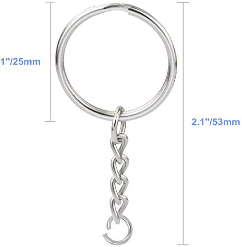 150 Pcs NANSSY 1 Inch/25mm Split Keyrings with Chain Silver Keychain Ring, Key Chains Rings Parts with Open Jump Ring and Connector.