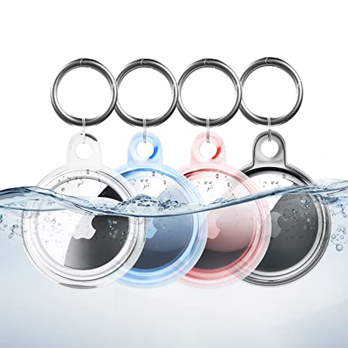 4 Pack Waterproof AirTag Keychain Holder Case for Apple AirTag Case, for Dog Cat Collar Tracker Key Ring Soft Full Body Shockproof Locator Protective Cover,Lightweight,Anti-Scratch,Easy Installation