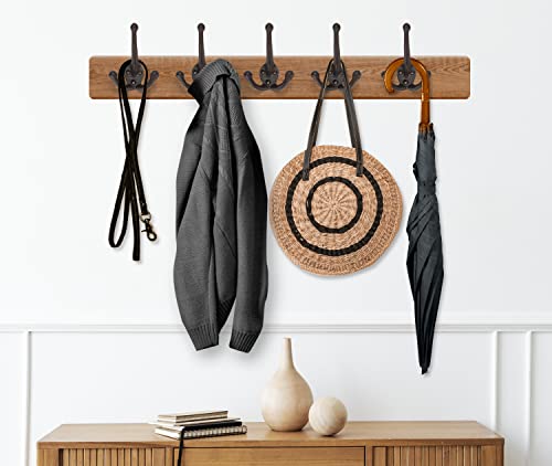 Ambipolar 5-Pack TriLeg Coat Hooks. Wall Mounted, Heavy Duty Decorative Black Wall Hooks for Mudroom, Hat Rack, Purse Hooks. Cast Iron Decorative Antique Black Hooks