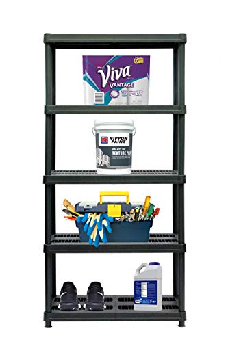 Juggernaut Storage Plastic Shelving, 36" Width x 72" Height x 18" Depth, Black (RS3618-5BLK)