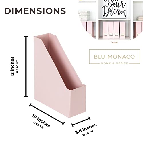 BLU MONACO Set of 6 Foldable Pink Cute Magazine Holders with Gold Label Holders - Stylish Magazine Storage for Desk, Shelves, and Closets - Book Bins, Files Organizers and Document Storage