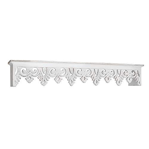 American Art Decor Hand-Carved Wooden Floating Wall Shelf - White (30”)