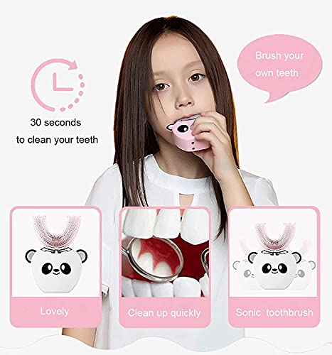 Smiletech Kids U Shaped Automatic Toothbrush Cartoon Panda LED Blue Light and Nice Music IPX7 Waterproof (Purple(2-7age))