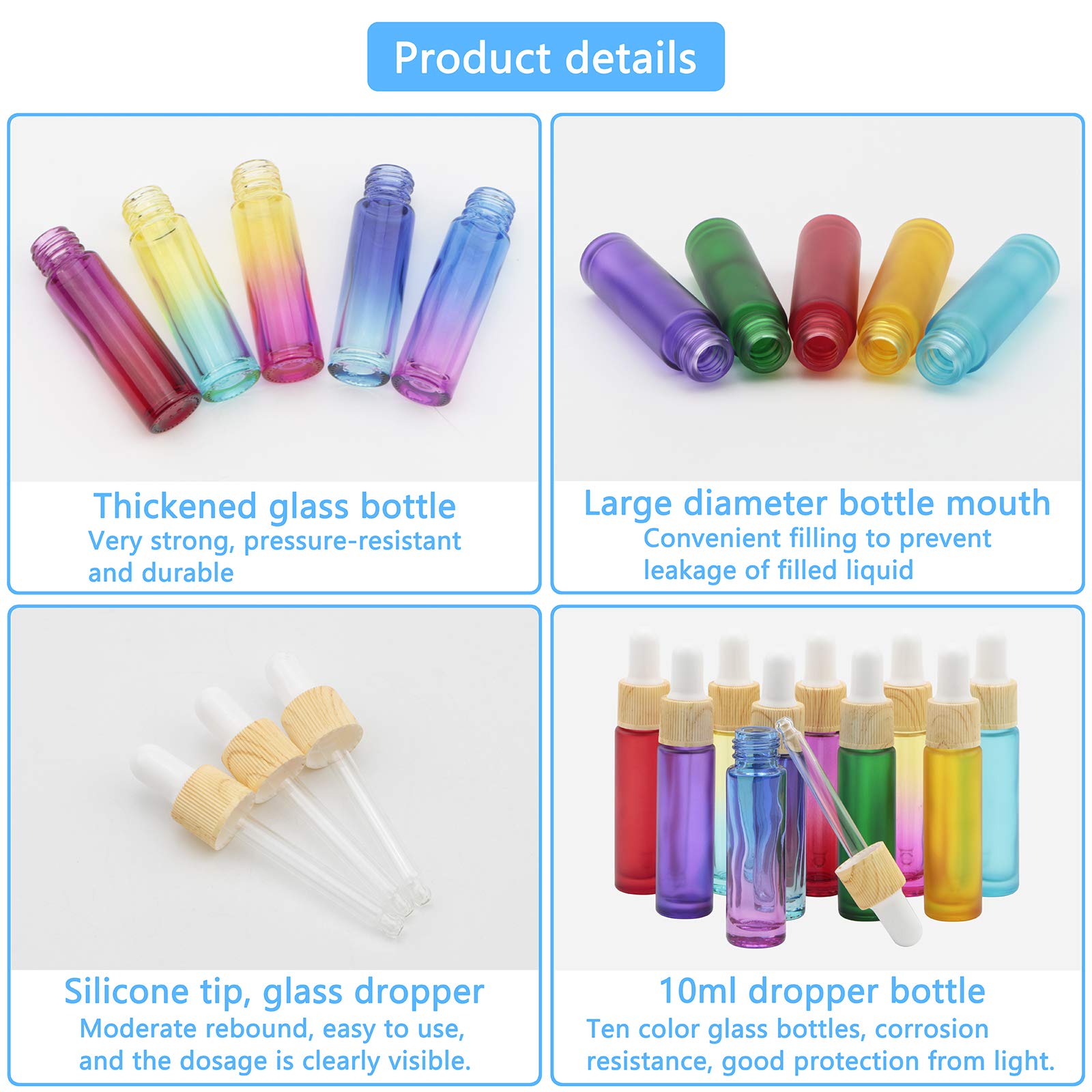 Newzoll 10Pcs Dropper Bottles, 10ml (1/3oz) Glass Bottles Vials with Eye Droppers & Funnels, Essential Oils Perfumes Skincare Liquids Dropper Vials Bottles Containers
