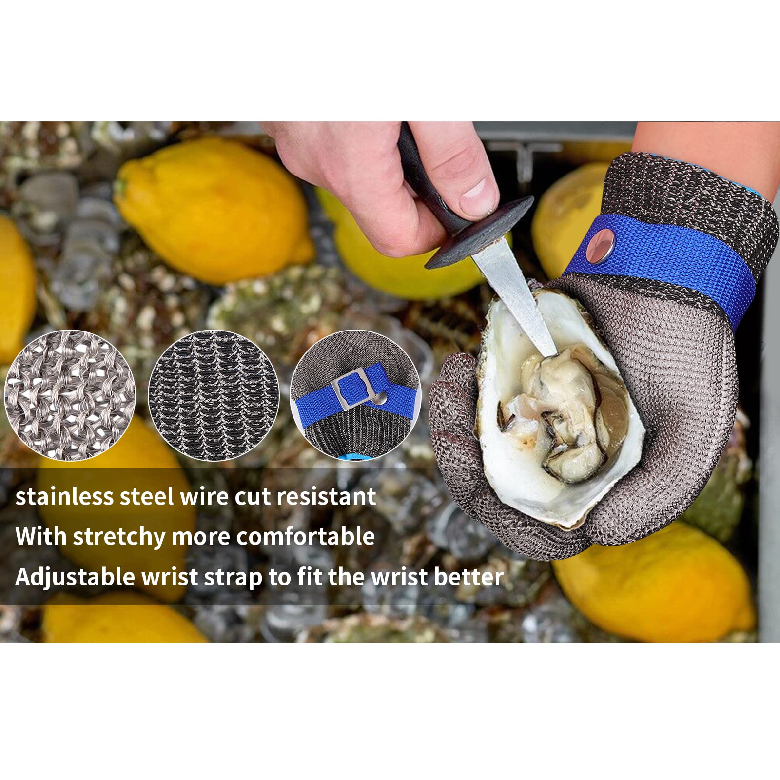 Herda Level 9 Cut Proof Gloves Chainmail Gloves Kitchen Gloves for Fish Meat Cutting Wood Carving Whittling Oyster Shucking Safety Butcher Work (XL)