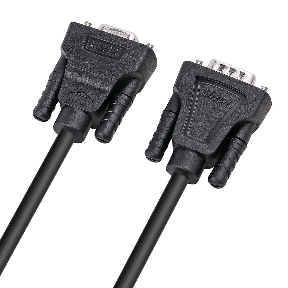 DTech DB9 RS232 Serial Cable Male to Female Null Modem Cord Full Handshaking 7 Wire Crossover for Data Communication (15 Feet, Black)