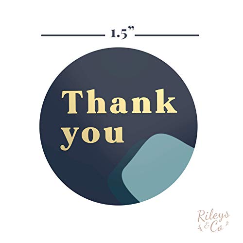 Rileys Thank You Stickers Roll | 500-Count, Gold Foil - Envelope Seals for Small Business, Bubble Mailers, Baby Shower, Wedding, Gift Cards, Graduation (Navy Blue)