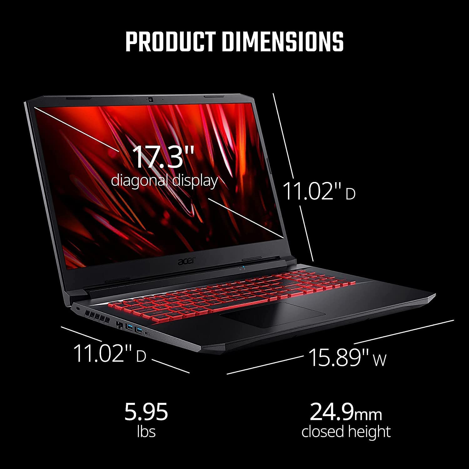 Acer Nitro 5 Gaming Laptop, 15.6 Inch FHD 144 Hz Display, Intel Core i7-11800H, NVIDIA GeForce RTX 3050 Ti, 8GB DDR4, 512GB SSD, Wi-Fi 6, Backlit Keyboard, Windows 11 Home, Bundle with JAWFOAL