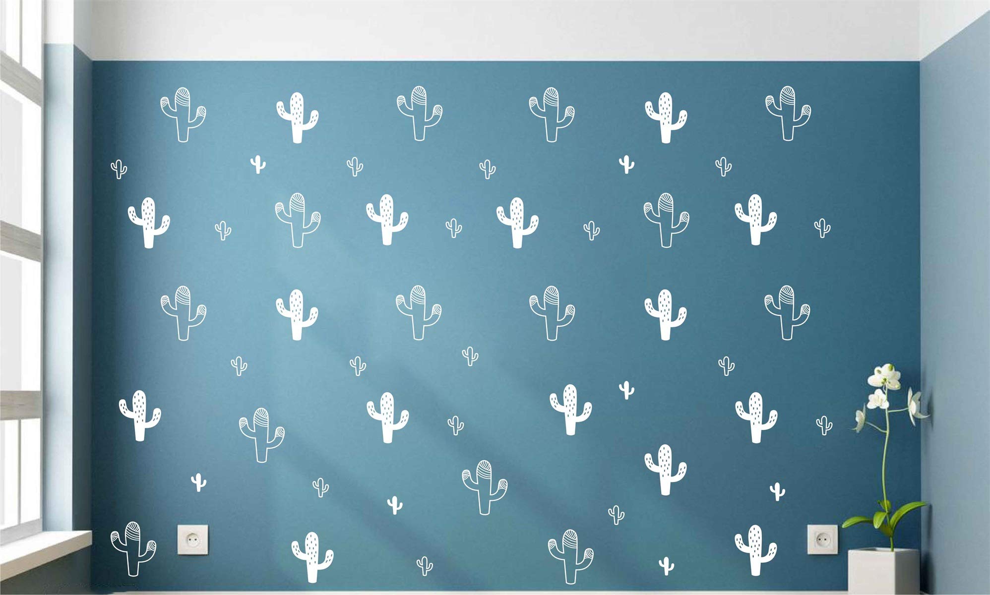 Melissalove 92pcs/Set Cactus Wall Stickers for Kids Room DIY Vinyl Wall Art Decals Baby Nursery Home Decor JW572 (White)