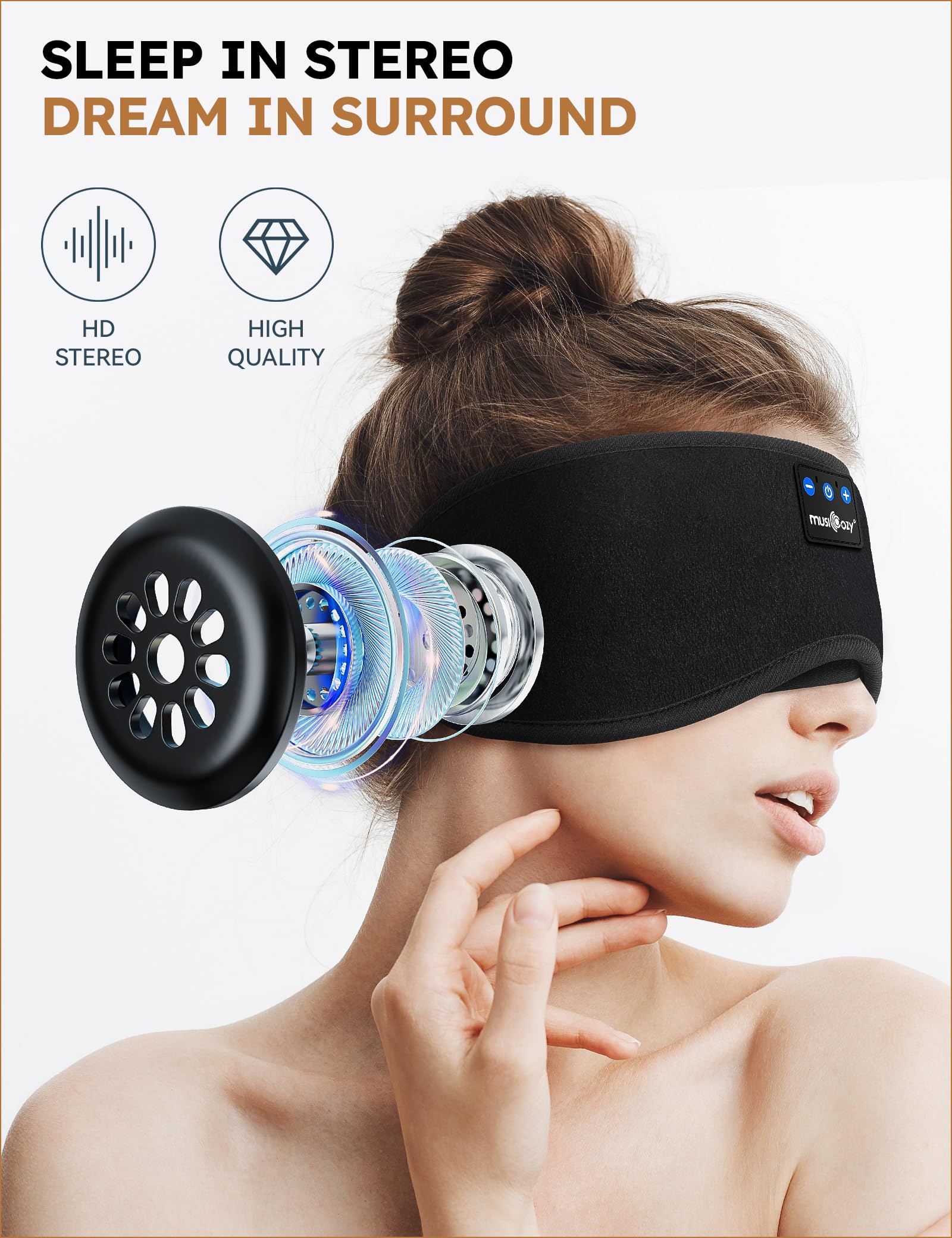 MUSICOZY Sleep Headphones Bluetooth 5.2 Headband Sleeping Headphones Sleep Mask, Wireless Music Eye Mask Sleep Earbuds for Side Sleeper Men Women Cool Tech Gadget Unique Gift Office Travel, Pack of 2
