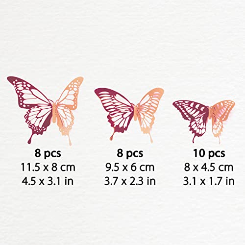 WALPLUS 52 Pcs Rose Gold Realistic 3D Butterfly Wall Decals Removable DIY Home Birthday Cakes Wedding Decorations Art Decor Wall Stickers Murals Nursery Baby Bedroom TV Background Living Room