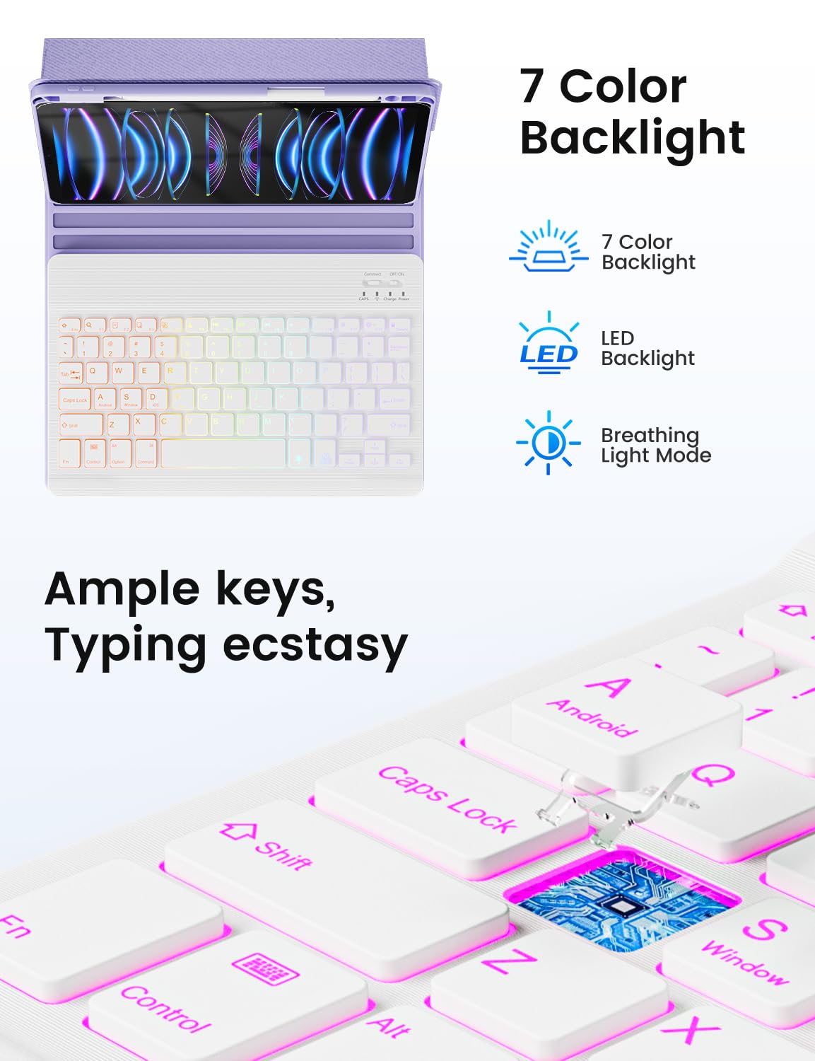 OYEEICE Keyboard Case for iPad Air 11 inch (M2 2024)/10.9 inch Air 5th/4th Gen/iPad Pro 11 1st/2nd/3rd Gen - 7-Color Backlit Detachable Keyboard, Folio Cover with Pencil Holder - Purple
