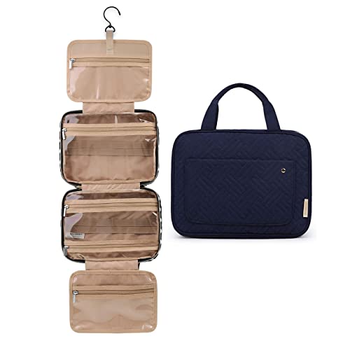 BAGSMART Toiletry Bag Travel Bag with Hanging Hook, Water-resistant Makeup Cosmetic Bag Travel Organizer for Accessories, Shampoo, Full Sized Container, Toiletries, Large-Blue