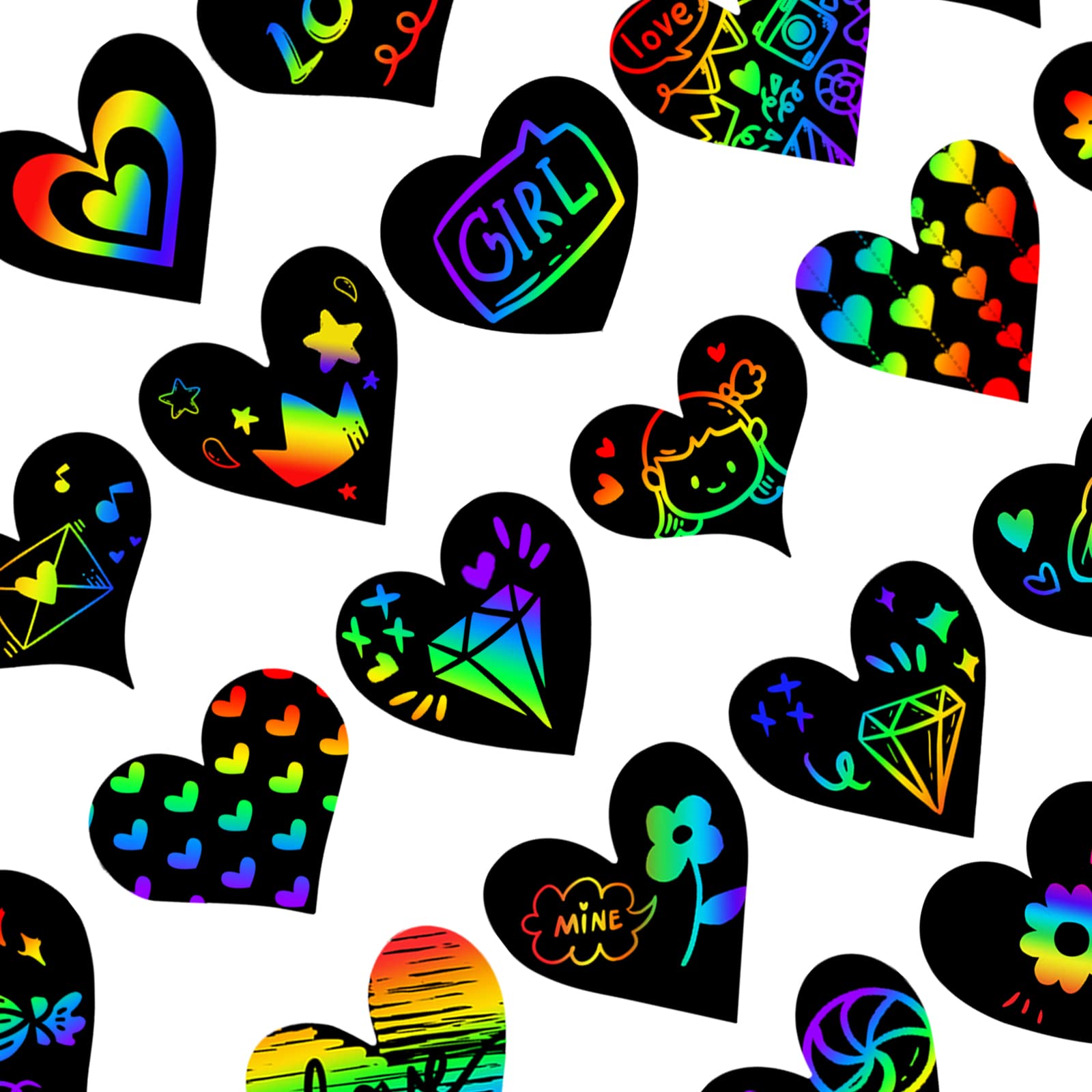 28 Pieces Valentines Crafts for Kids,Rainbow Scratch Paper Ornaments,Heart Shape Scratch Craft Art Kit for Class Valentines DIY Art Activity,School Valentines Day Gifts for Kids