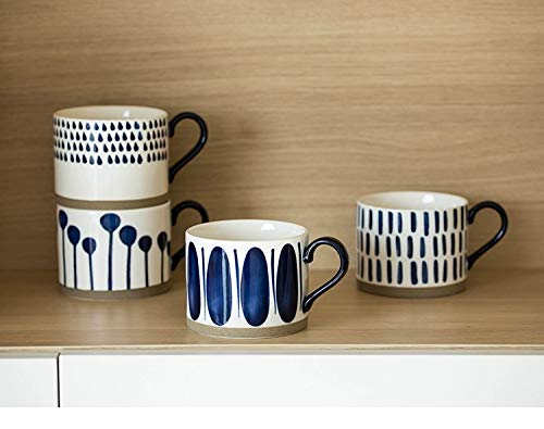 Koja Hand Painted 15 oz. Porcelain Ceramic Mugs Set. Service for 4.