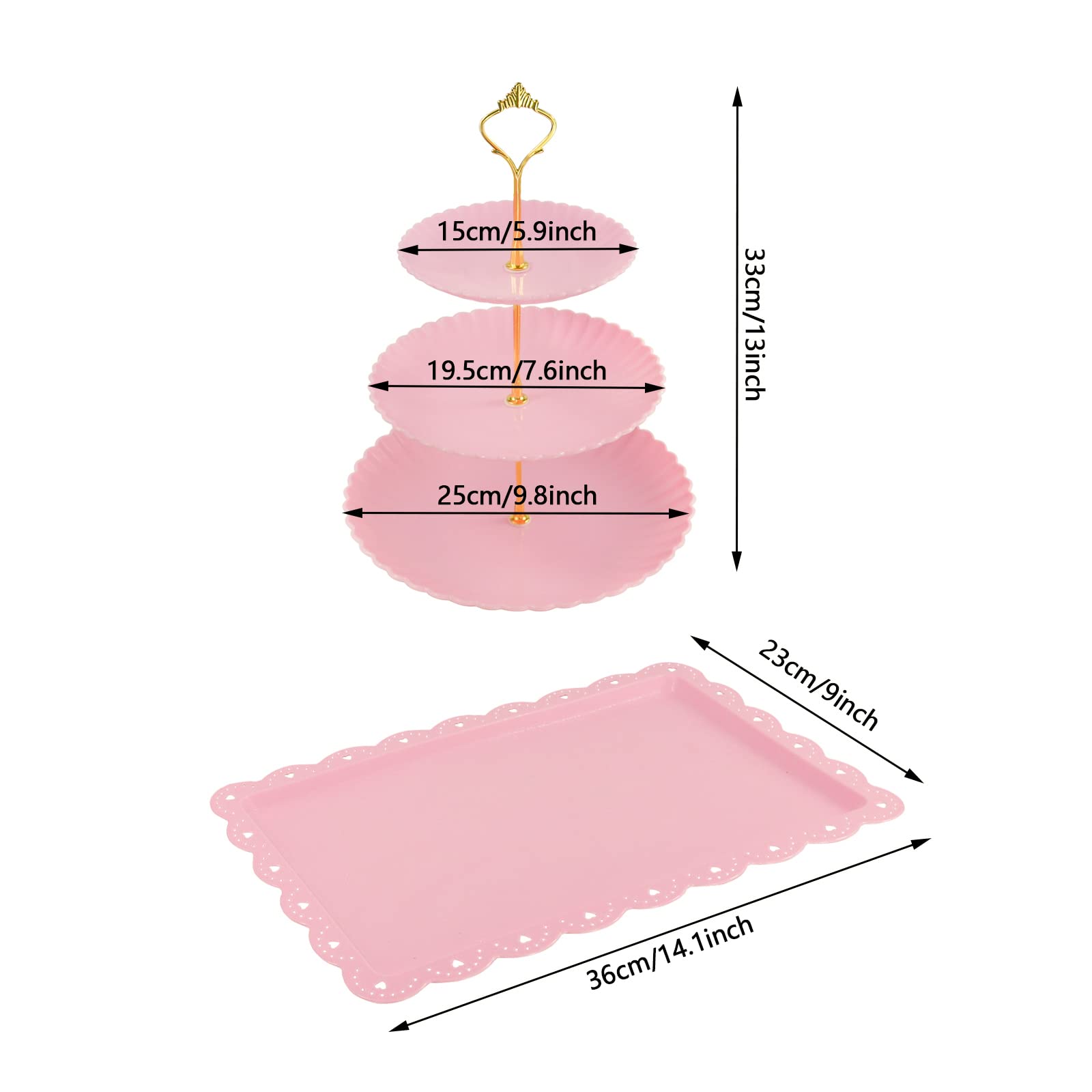 10 Pcs Pink Plastic Cake Stand, 4 Pcs 3 Tier Dessert Display Stands Cookie Tray Rack Serving Tray Cake Display Tower and 6 Pcs Dessert Trays for Wedding Baby Shower Tea Party (Pink)