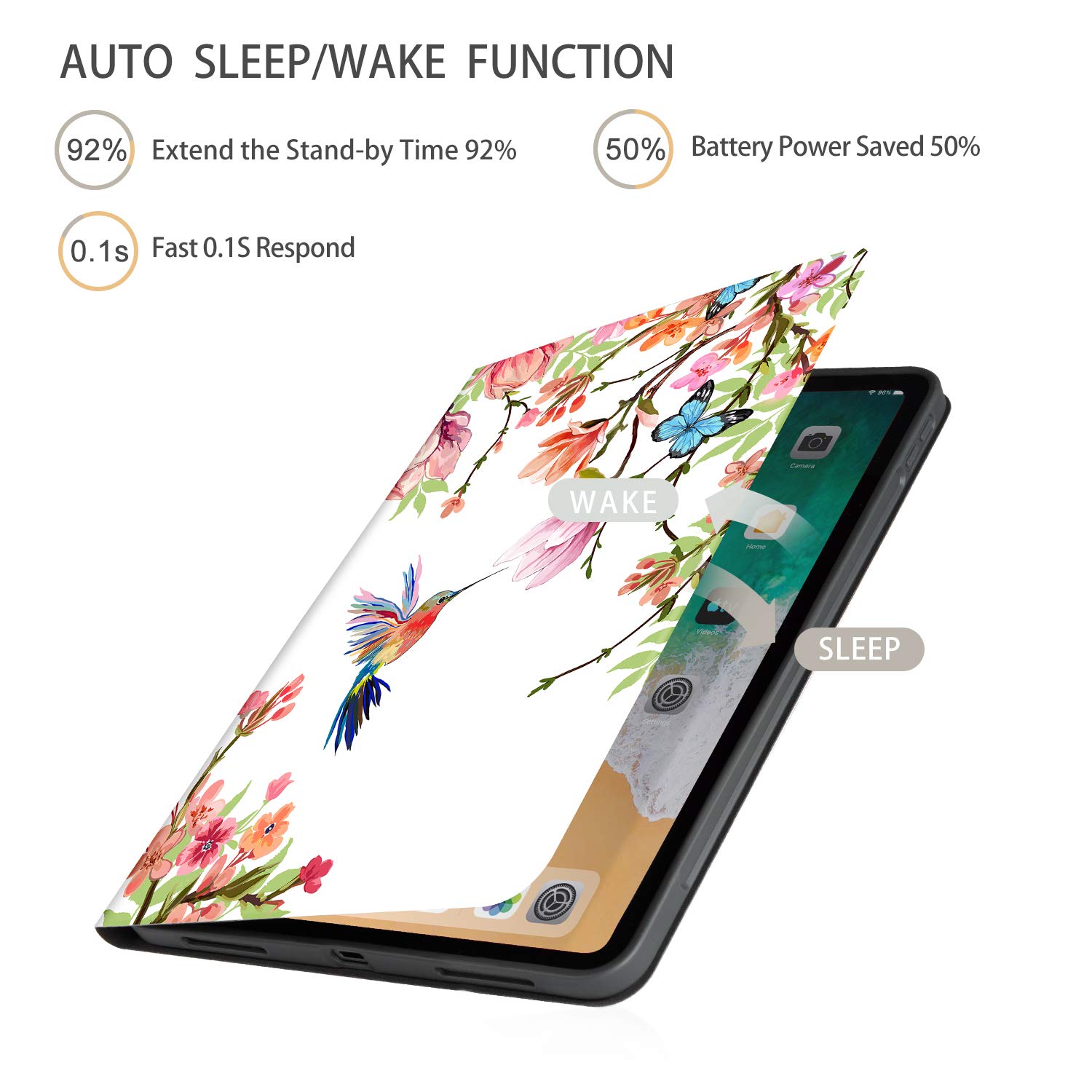 Case for iPad Air 11-Inch 2024, Case for iPad Air Case 5th/4th Generation 10.9 Inch, Case for iPad Air 11 Multi-Angle View Shockproof Case with Adjustable Stand Auto Wake/Sleep,Flowers Hummingbird