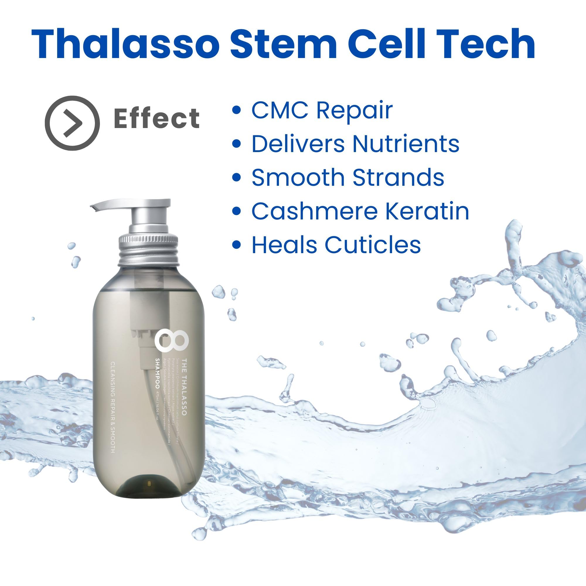 8 THE THALASSO Smooth Series: Normal to Oily Shampoo, Unique Thalasso Stem Cells with Deep Sea Water & Marine Collagen, Chemical-Free, Moisturizing & Smoothing, 475mL /16.06 fl oz