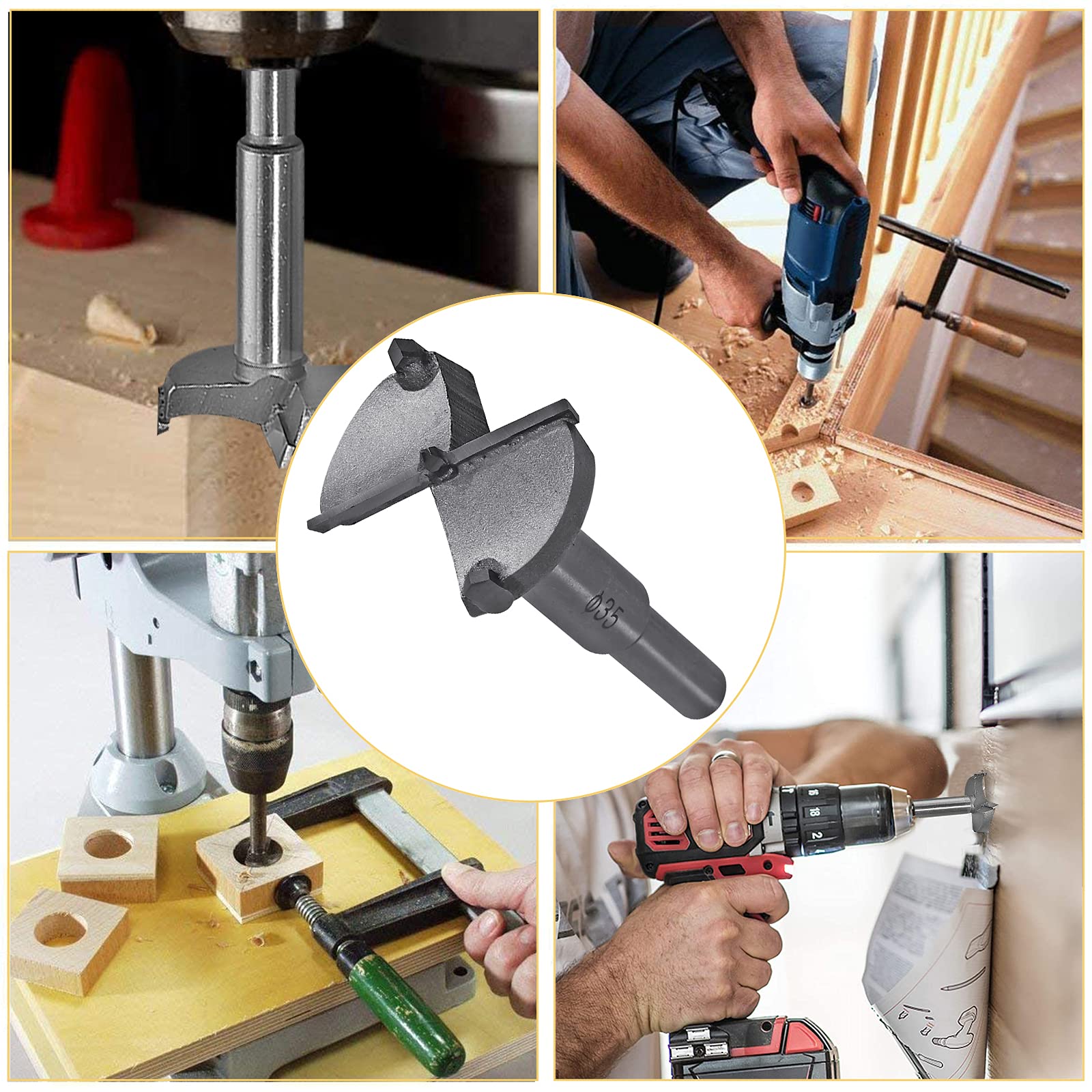 AMTOVL Forstner Drill Bit Set 16 Pcs Carbide Forstner Bits 15-35mm Woodworking Hole Saw Hinge Drill Bit High Speed Steel Drill Bits for Wood Plastic Plywood