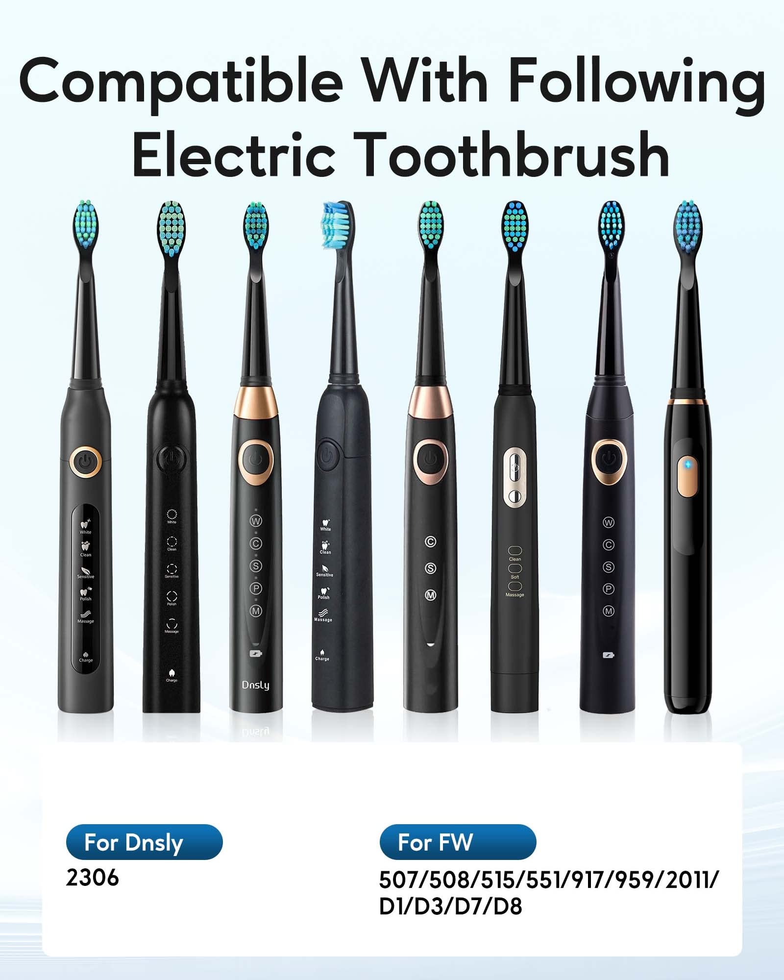 7 Pack Dnsly Electric Toothbrush Heads Compatible with FW-507/508/551/515/917/959/2011/D1/D3/D7/D8 Dnsly Toothbrush Heads, Black