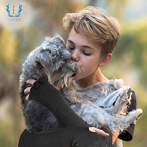 100% Kevlar Protective Sleeves- Anti Heat Scratch & Cut Resistant Arm Sleeve with Finger Opening- Safety Sleeves for Arms- Long Arm Guard Protector for Work Welding- Bite Proof- 18 Inches Black 1 Pair