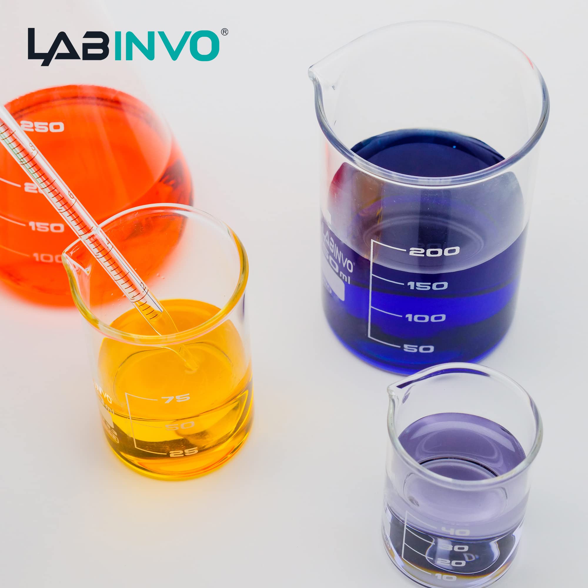 LABINVO Low Form Graduated Glass Beaker, Vol.2000ml/2l Beakers, 3.3 Borosilicate Glass Beaker Set, IN-BKL2000