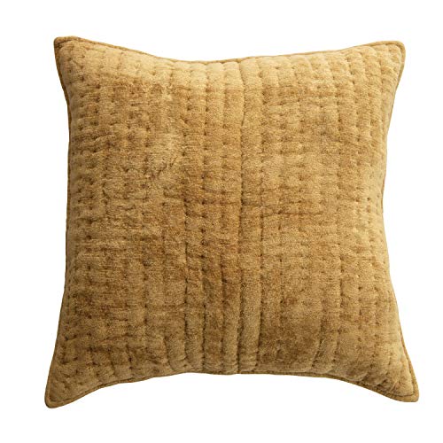 Creative Co-Op Square Mustard Quilted Cotton Chenille Pillow